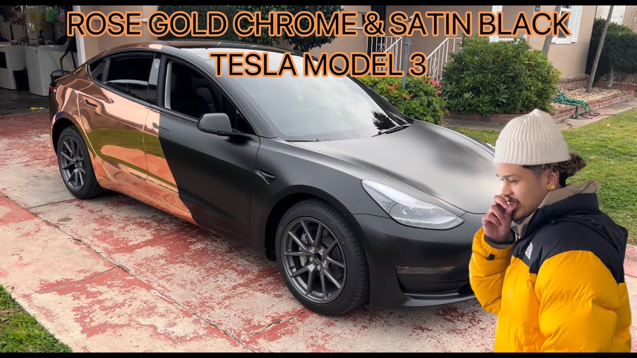 Tesla Model 3 ( Rose Gold Chrome & Satin Black) - YouTube