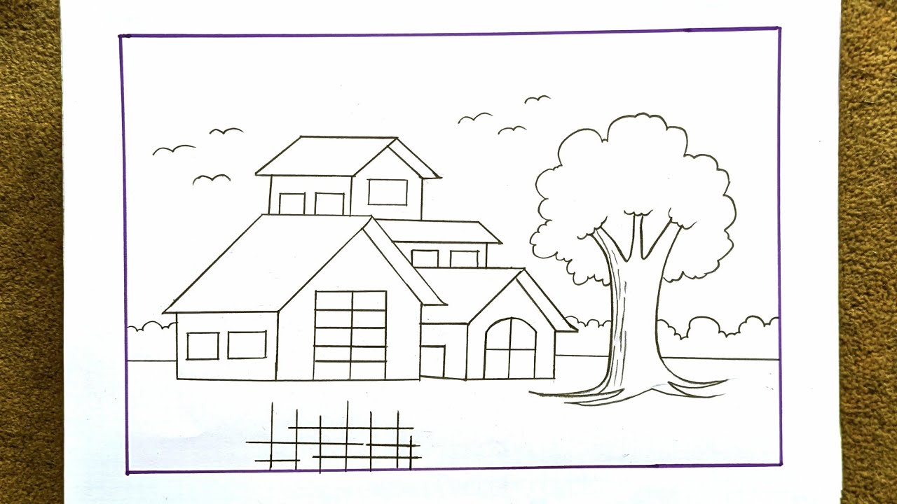 A beautiful Village scenery drawing || Gramer prakritik drisso drawing ...