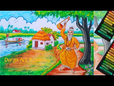 Indian Village Scenery Drawing/ Baul Drawing/ Durga Art Academy - YouTube