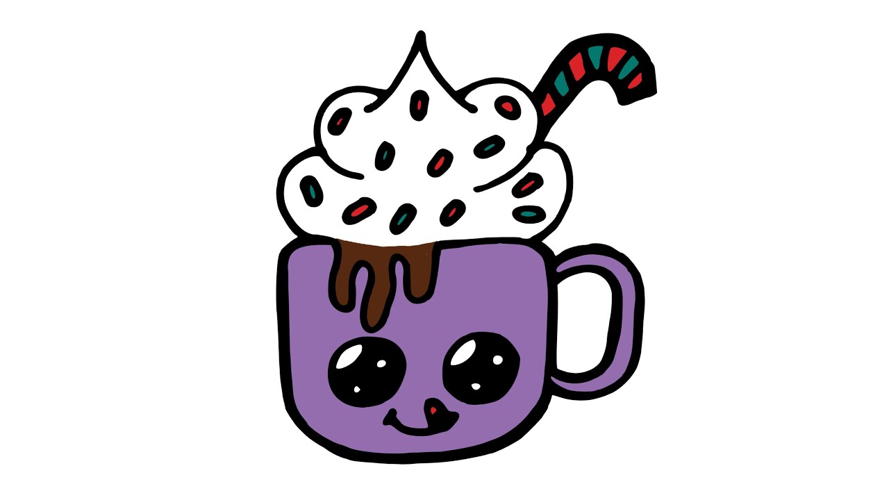 HOW TO DRAW PEPPERMINT HOT CHOCOLATE WITH MARSHMALLOW FLUFF - EASY ...
