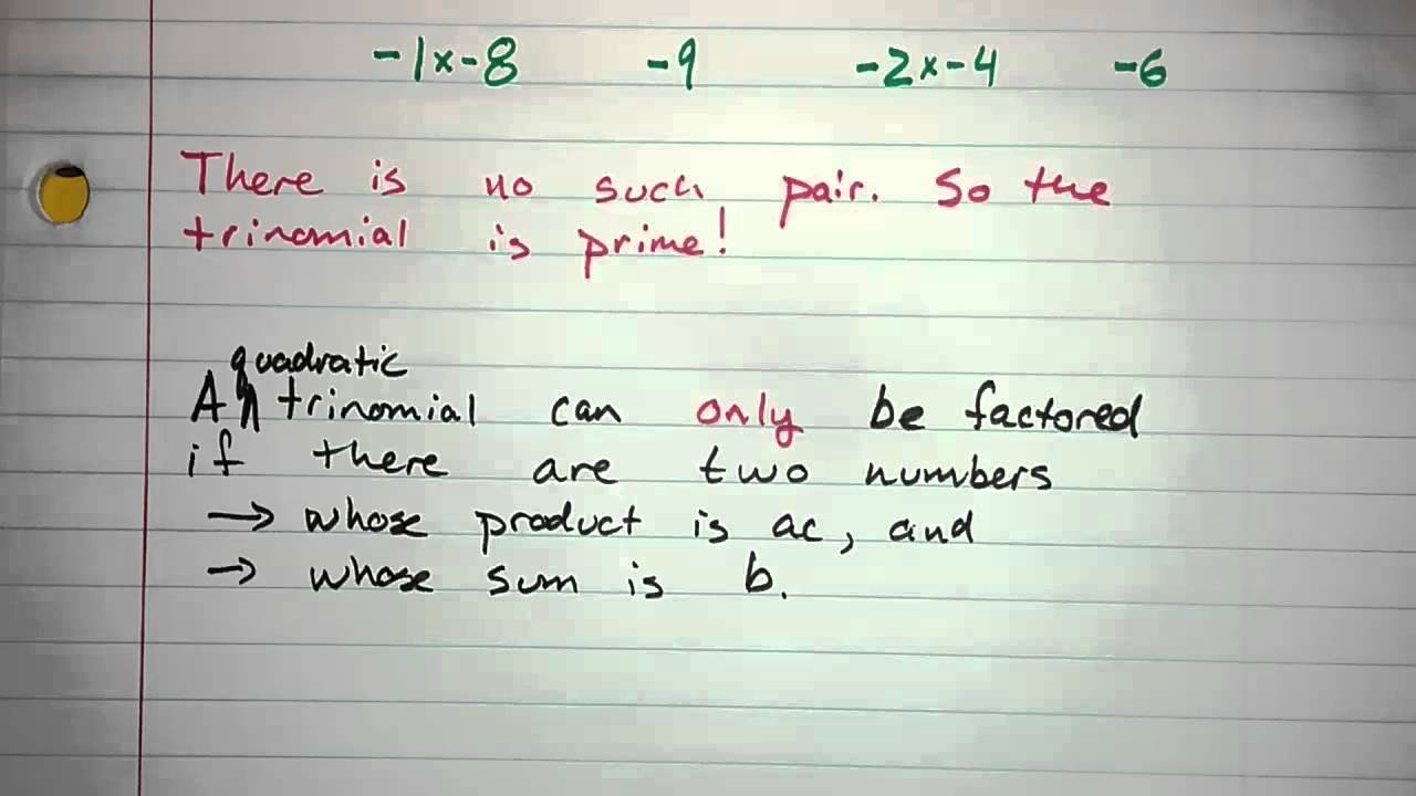 2.7.5 - Recognizing Prime Trinomials - YouTube
