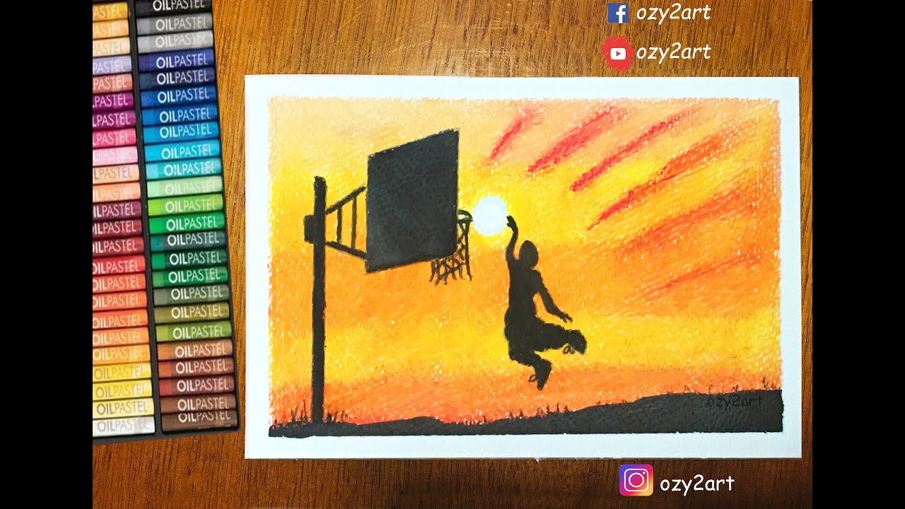Play with Sunset Basketball | Oil pastels step by step for Beginners ...