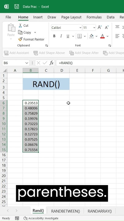 RAND() Function in Excel. Create Random numbers. #random #excel #exceltips - YouTube