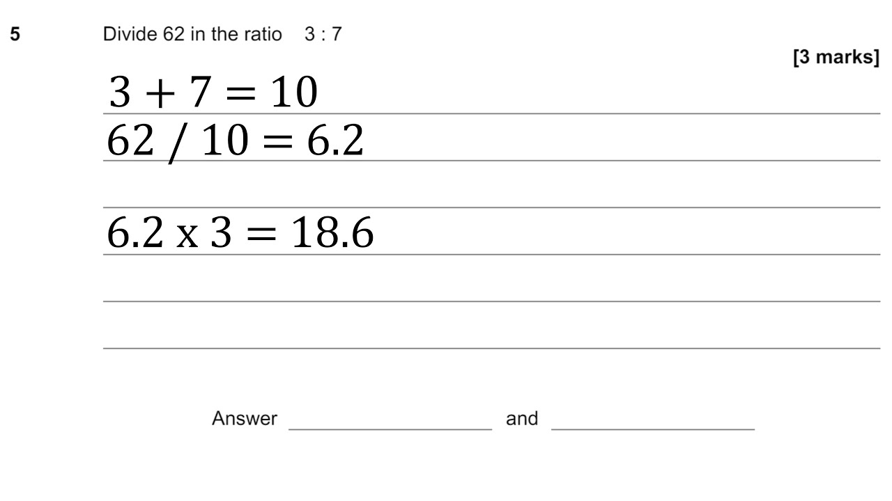 Past Paper 1 - Q5) Divide 62 In The Ratio Of 3:7 - YouTube