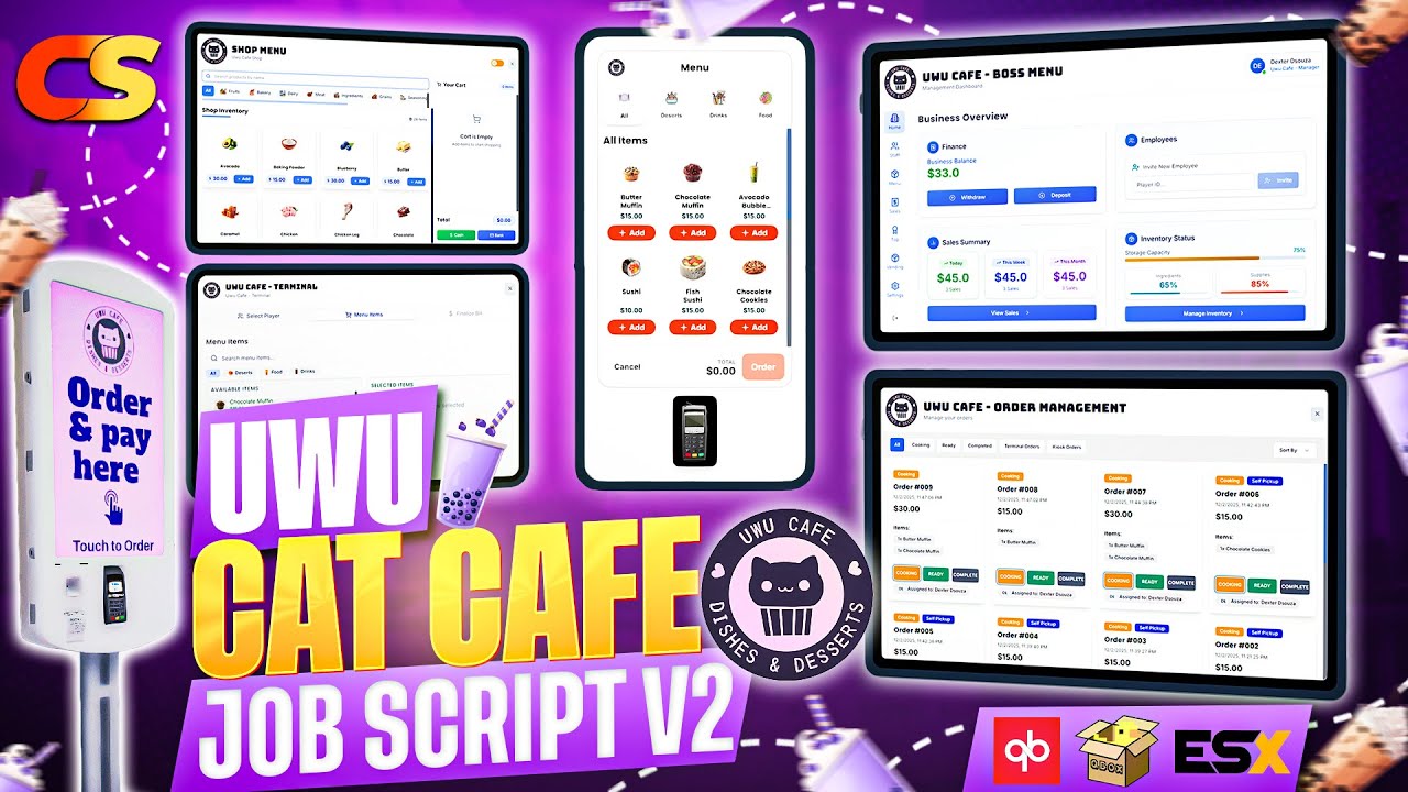All In One UWU Cafe Script V2 | Boss Menu, Employee Grades, Kiosk ...