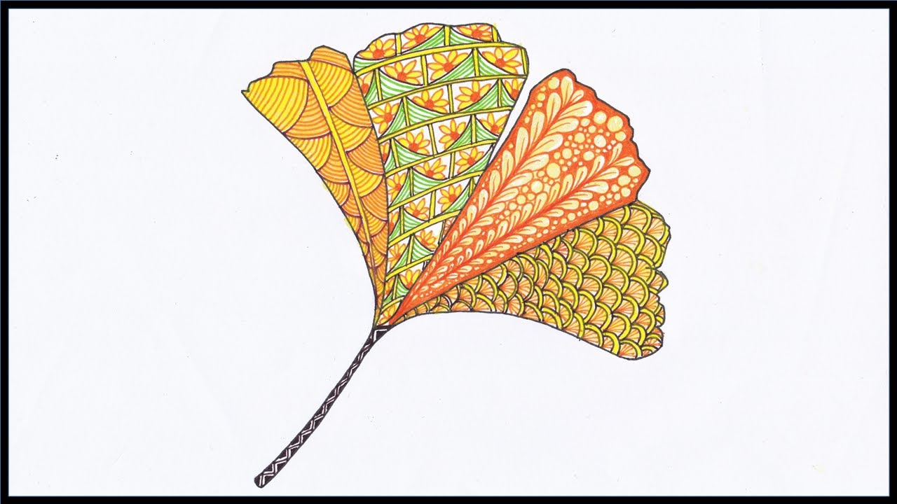 [젠탱글] Zentangle / 젠탱글로 은행잎 꾸미기 / ginkgo leaf zentangle - YouTube
