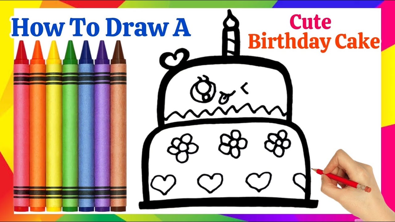 How to draw a cute birthday cake step by step|| birthday cake drawing ...