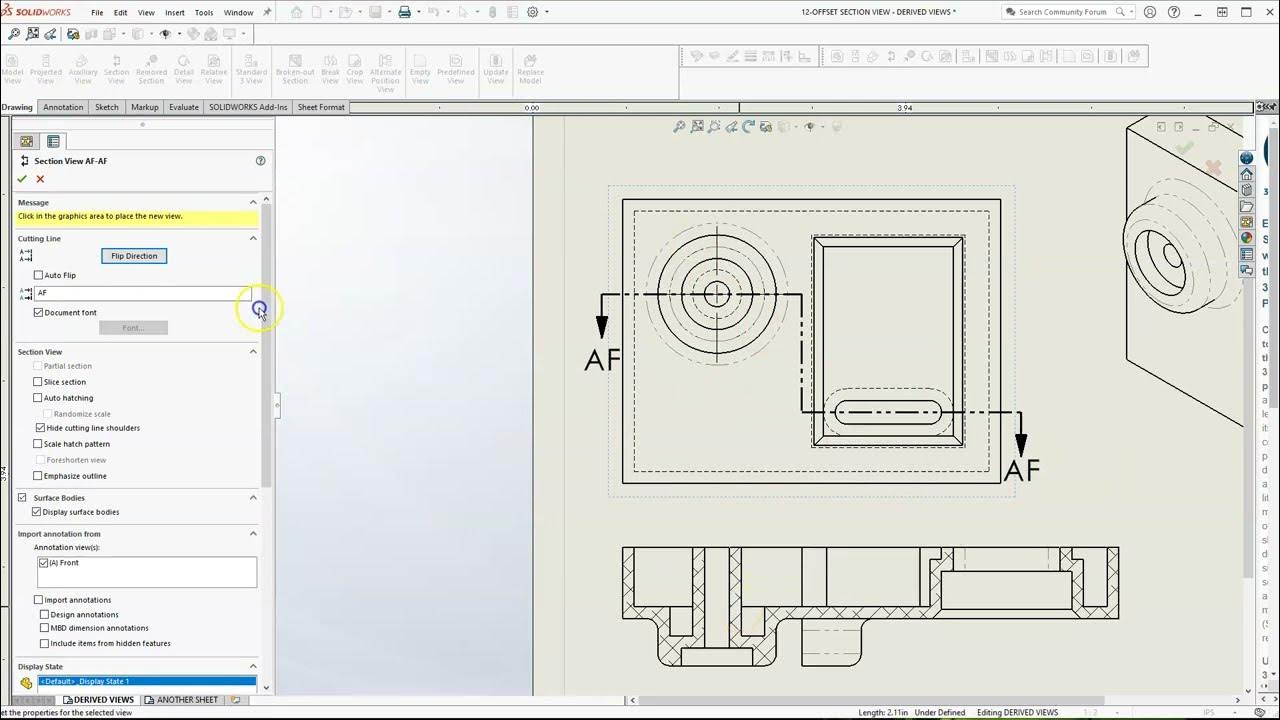 SolidWorks: Drawings Derived Views - Offset Section - YouTube