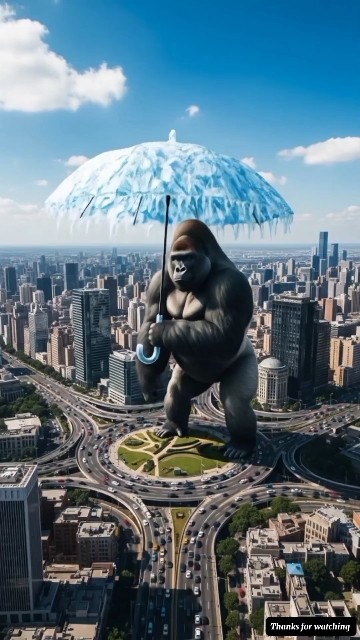 Cute gorilla builds a snow canopy in the middle of the city 😭 #ai # ...
