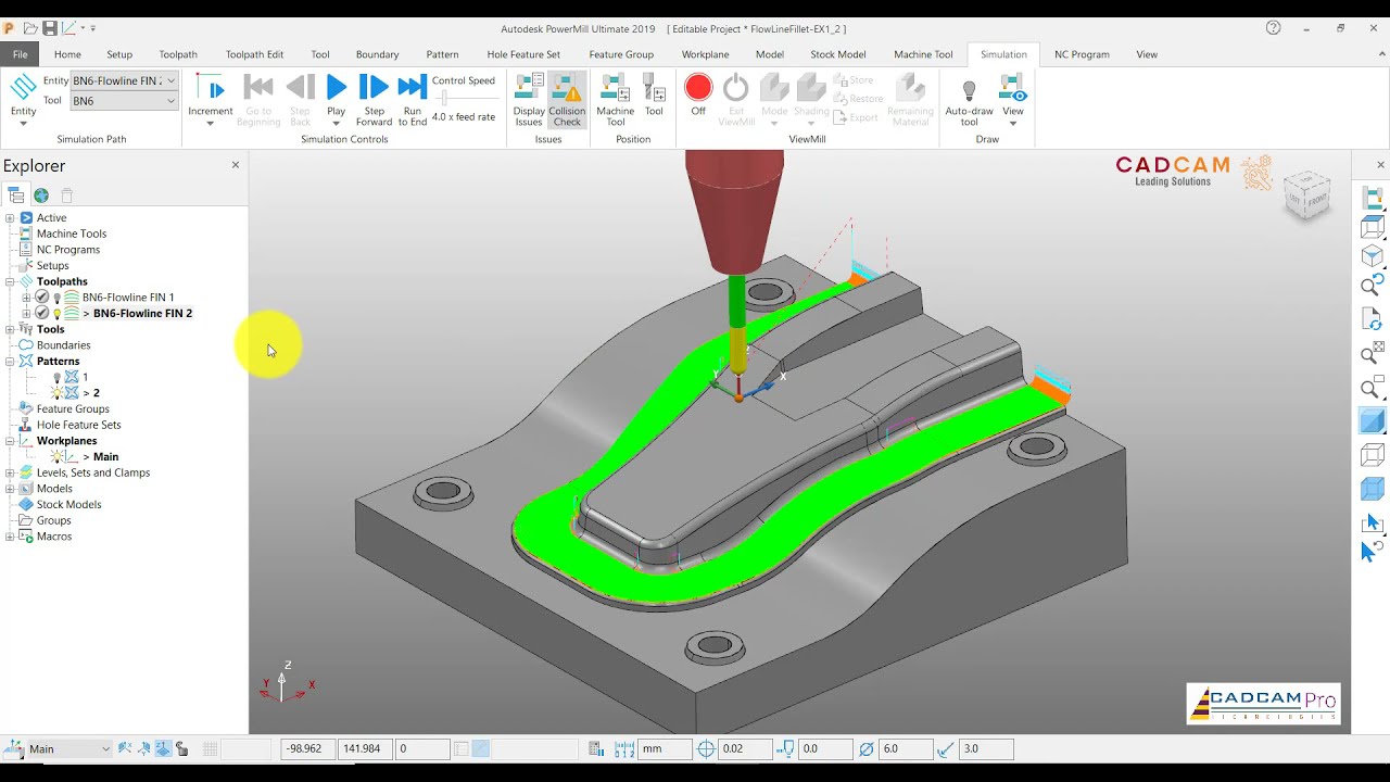 PowerMill 2019 Tutorial #52 | Flowline 3 Axis & 5 Axis Machining - YouTube