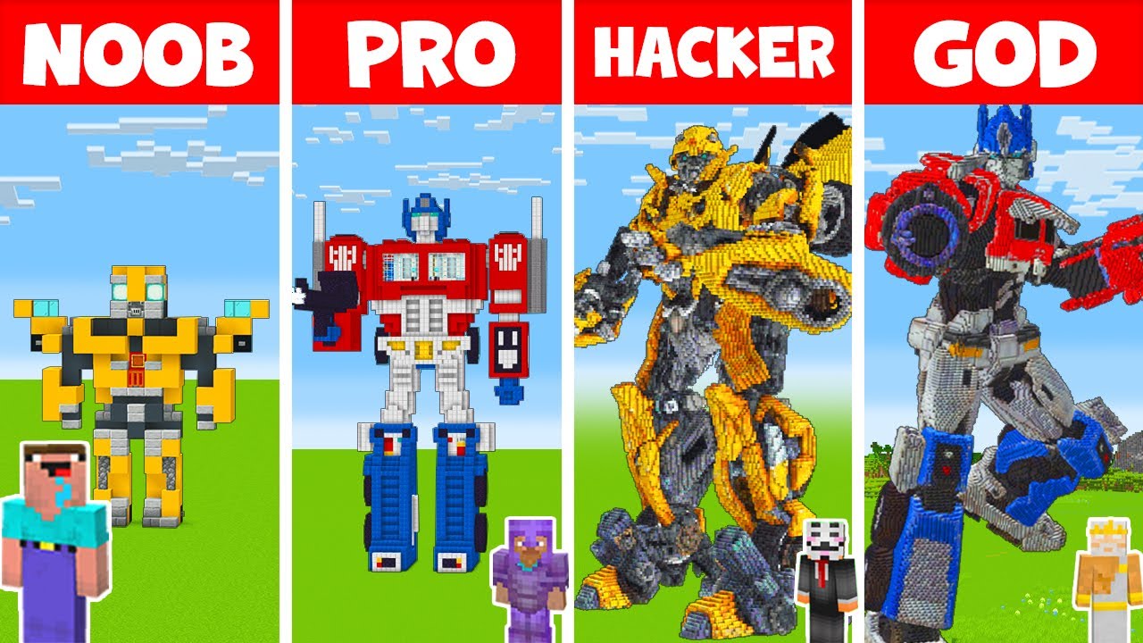 Minecraft TRANSFORMERS ROBOT BUILD CHALLENGE - NOOB vs PRO vs HACKER vs ...
