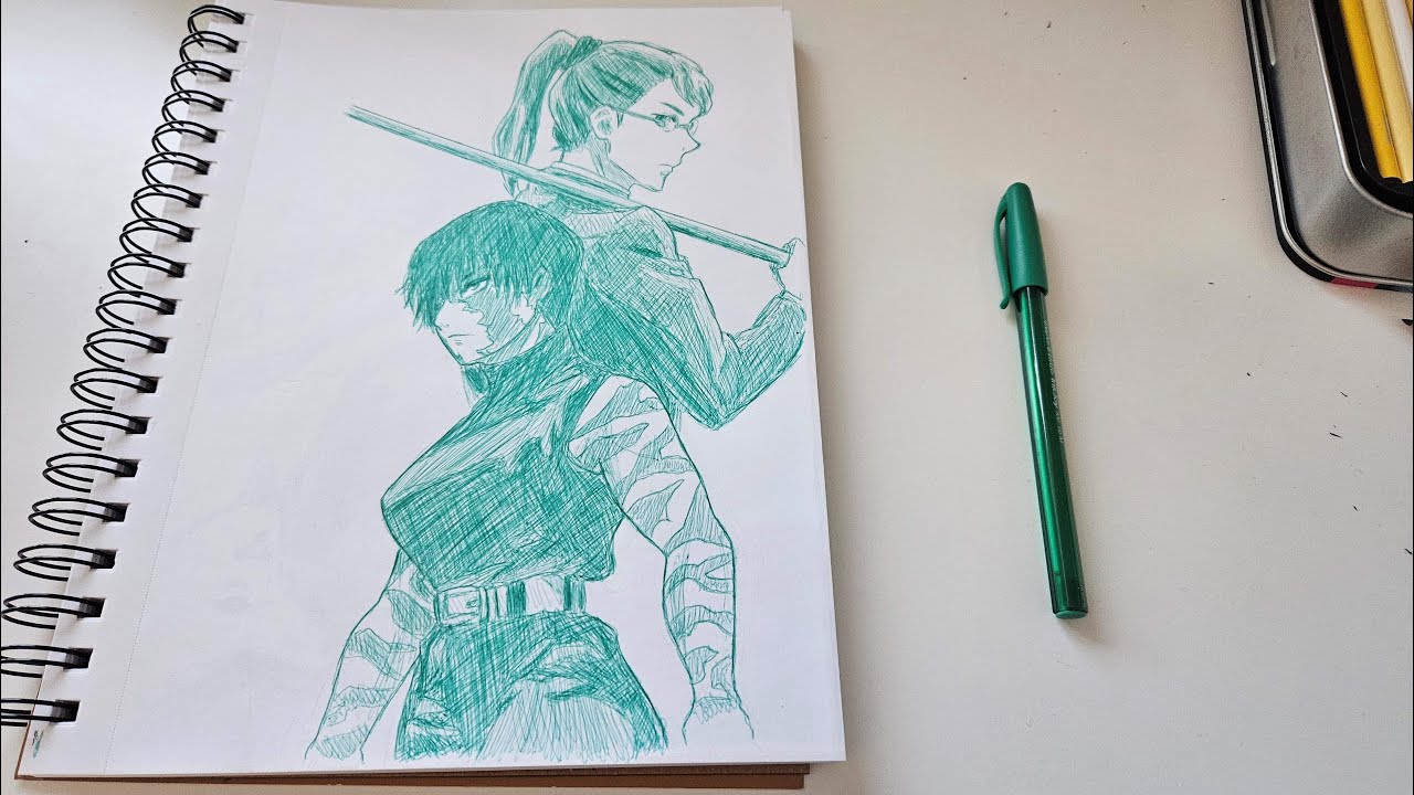 Drawing Maki Zenin from Jujutsu Kaisen with pen - YouTube