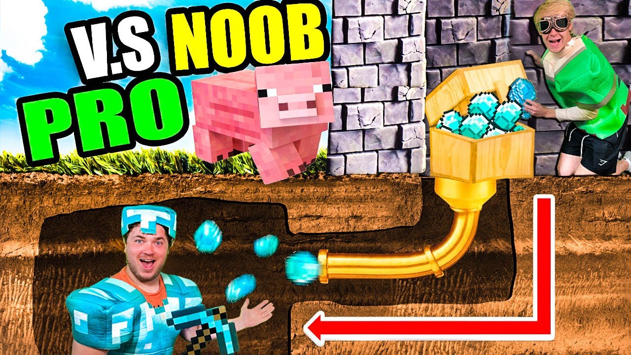 Minecraft IRL Noob Vs PRO Stealing Diamonds! Minecraft Box Fort - YouTube