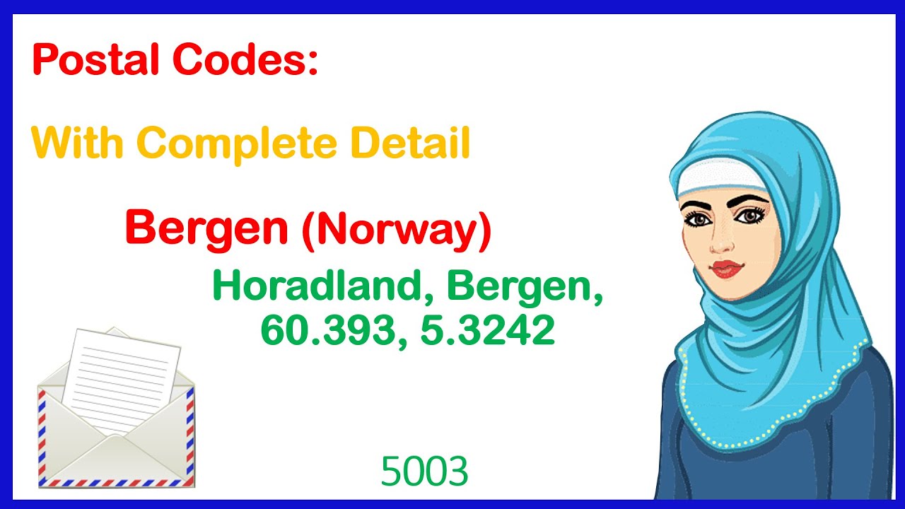 Postal Code of Bergen Hordaland NOR Norway 60.393 5.3242 Postcode Zip ...