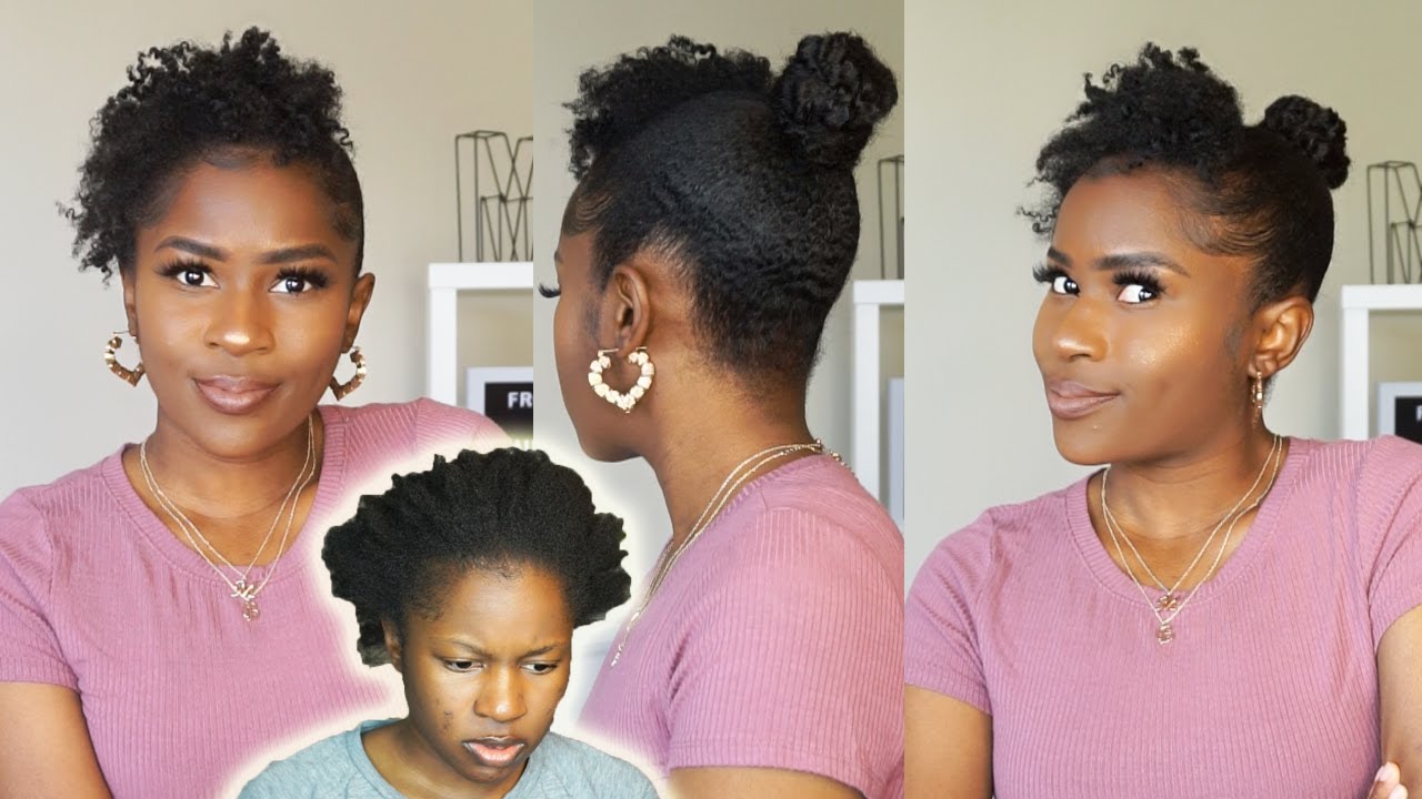 Beginner Friendly Curly Bang & Sleek Bun on Shrunken 4C Natural Hair ...