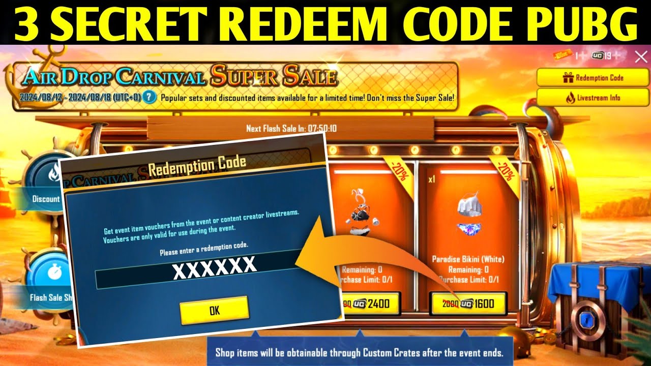 😍3 SECRET REDEEM CODE FOR AIR DROP CARNIVAL EVENT | PUBGM FREE ...