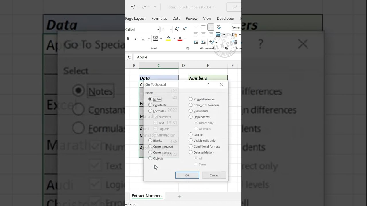 Extract Only Numbers From A List Using Go To Special In Excel Extract Only Numbers From A List Using Go To Special In Excel