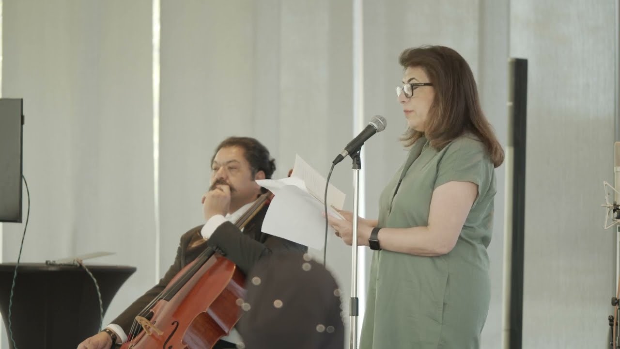 Maestro Karim Wasfi, Dunya Mikhail, and Aaron Hughes in performance at ...