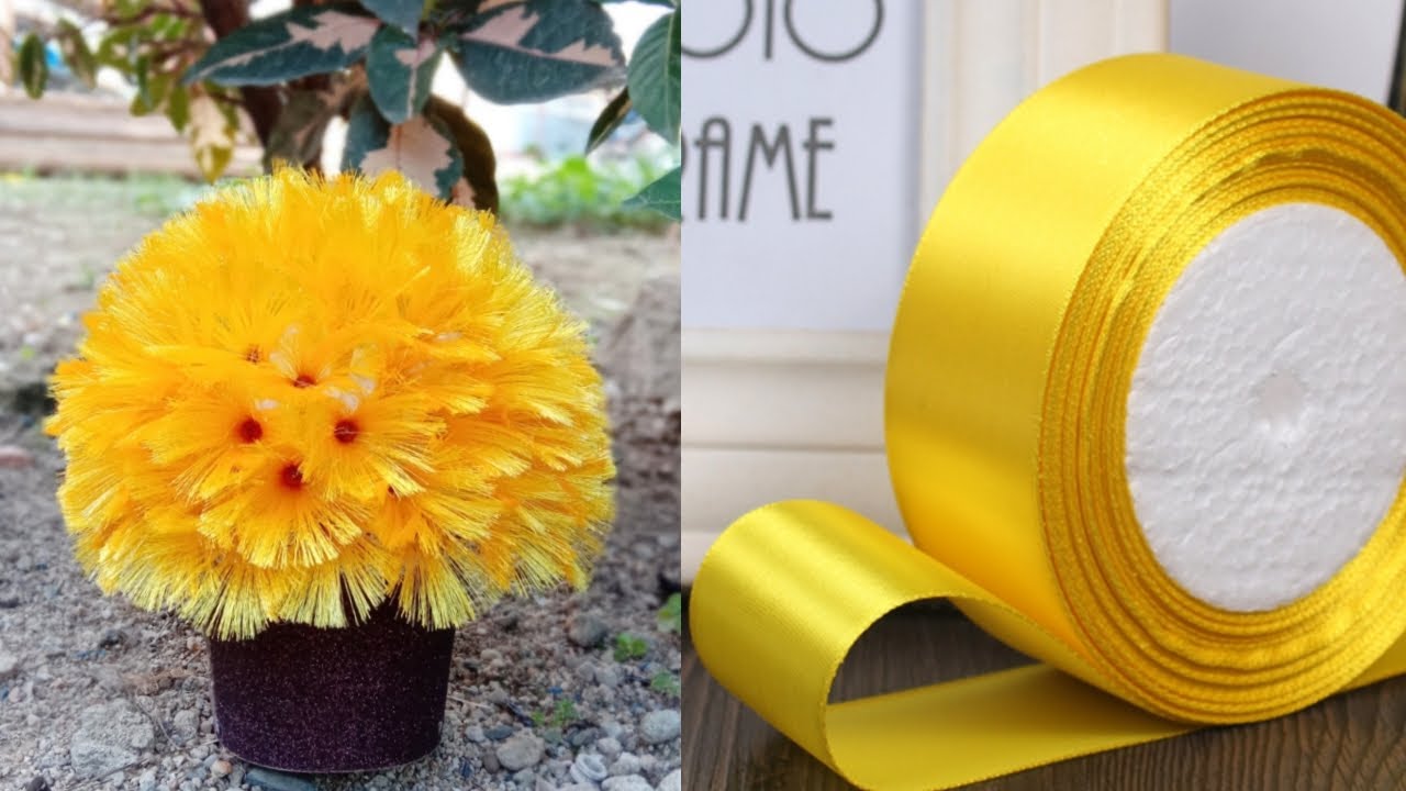 DIY Flowers From Satin Ribbon and Vases Paper Cup || Satin Ribbon Craft ...