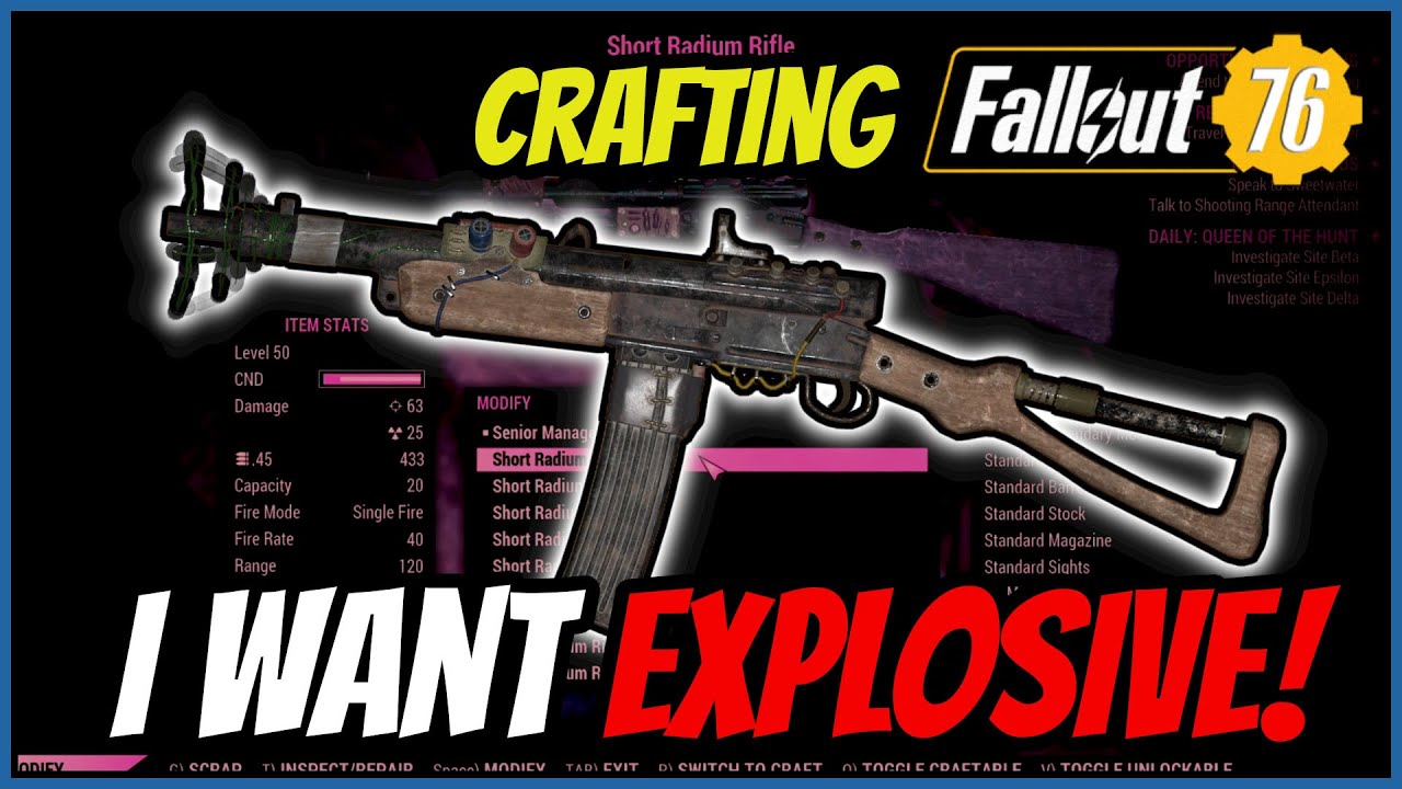 Fallout 76 : Crafting Radium Rifles for explosives is like a Mini ...