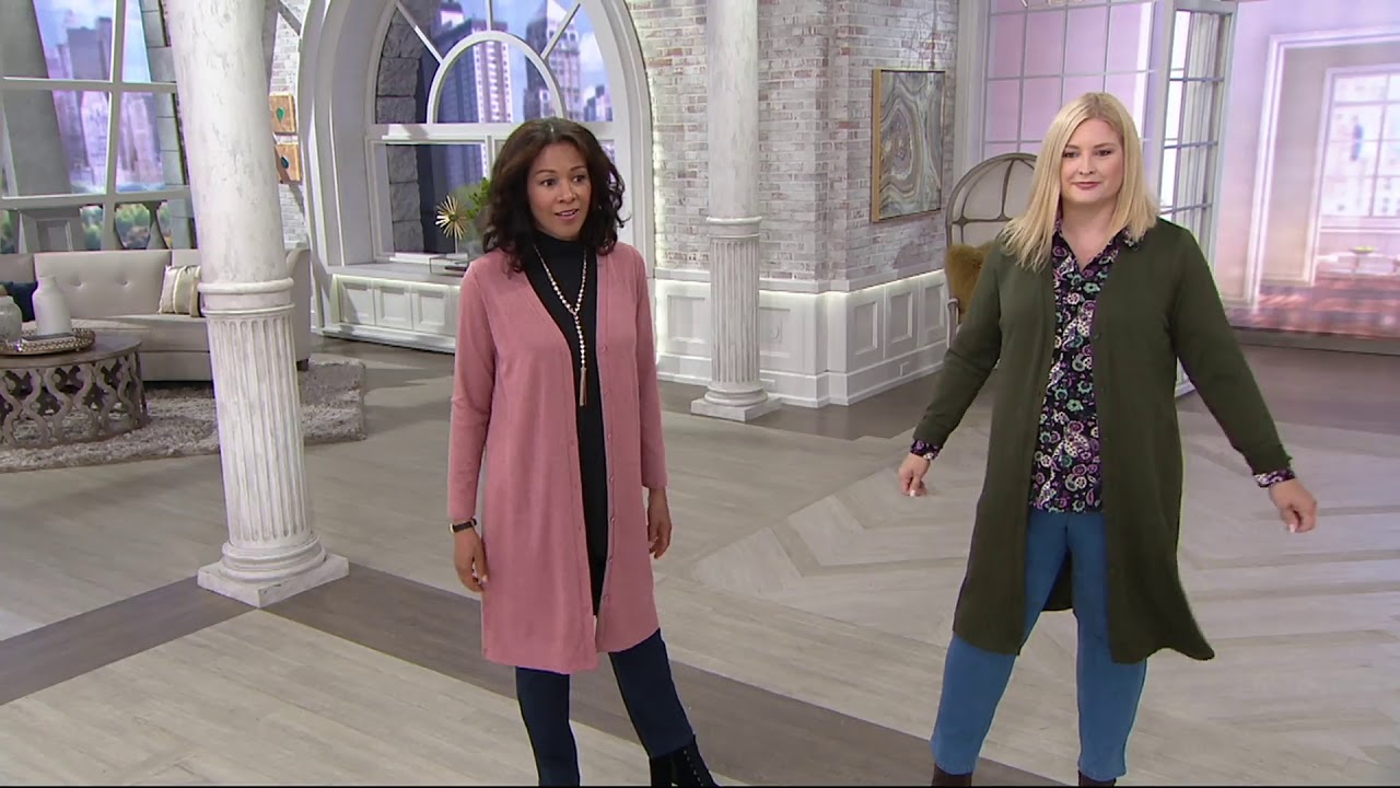 Denim & Co. Long Sleeve Button Front Duster Cardigan on QVC - YouTube