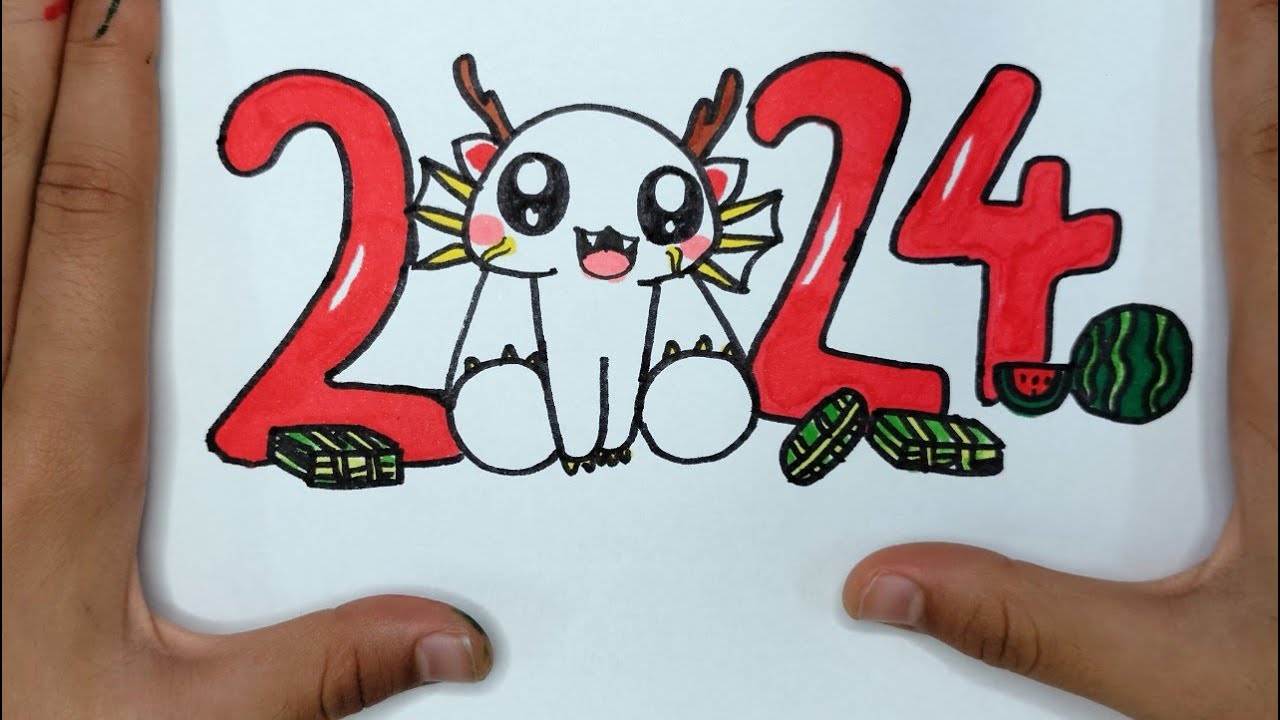 Cách vẽ con rồng Tết 2024/Vẽ tranh Tết cute/Vẽ 2024/Vẽ tranh Xuân/How ...