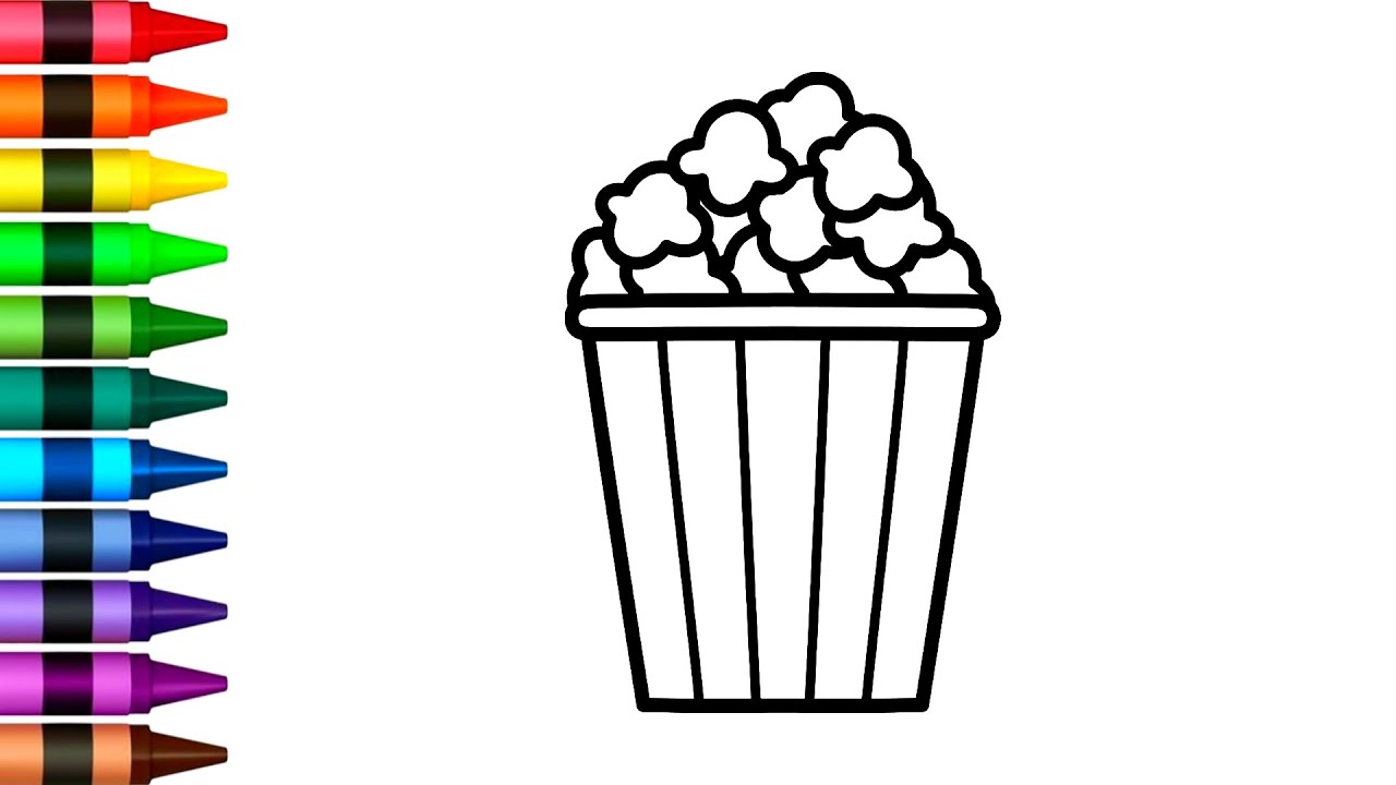 How To Draw Popcorn Painting and coloring For Kids & Toddlers | Simple ...
