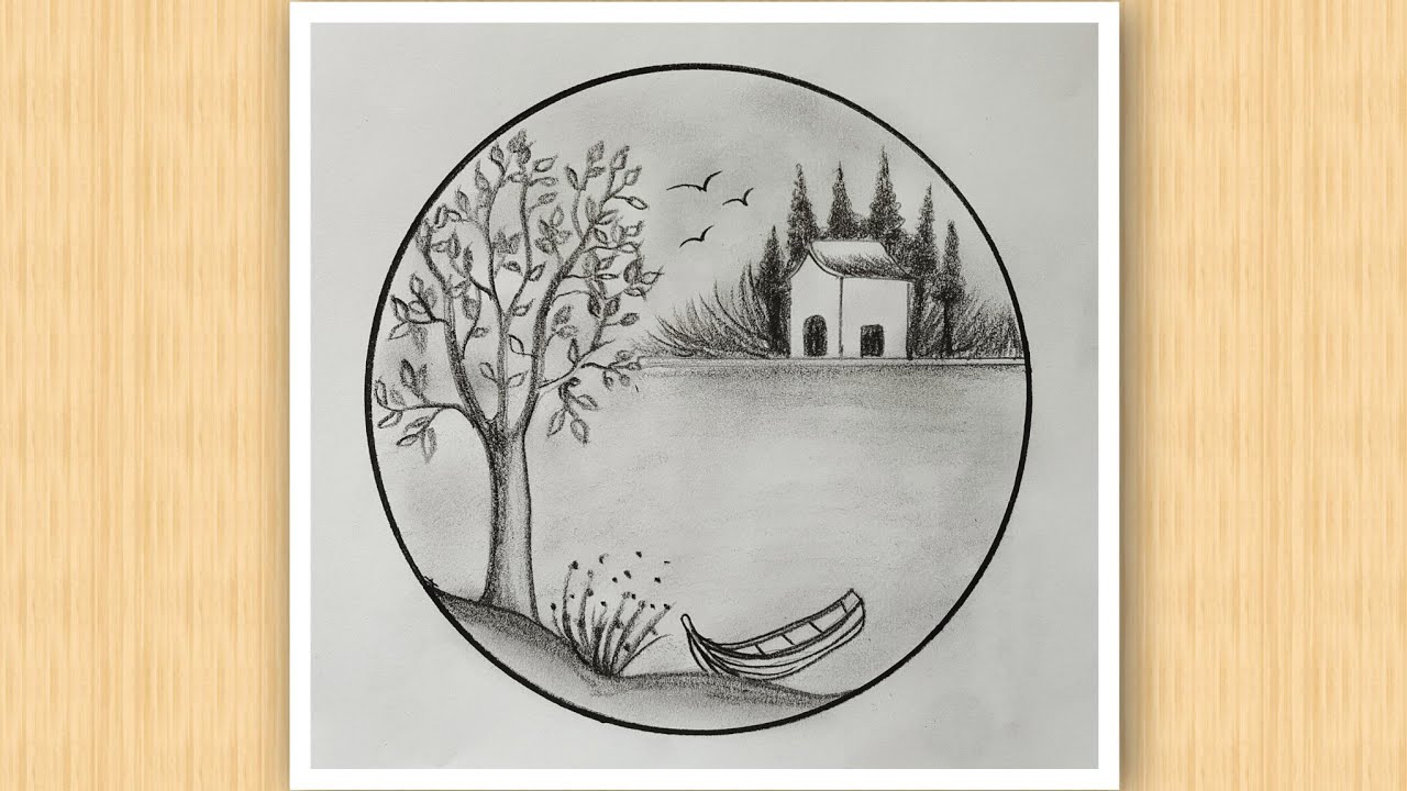 Simple and very easy circle drawing | Pencil sketch nature scenery ...