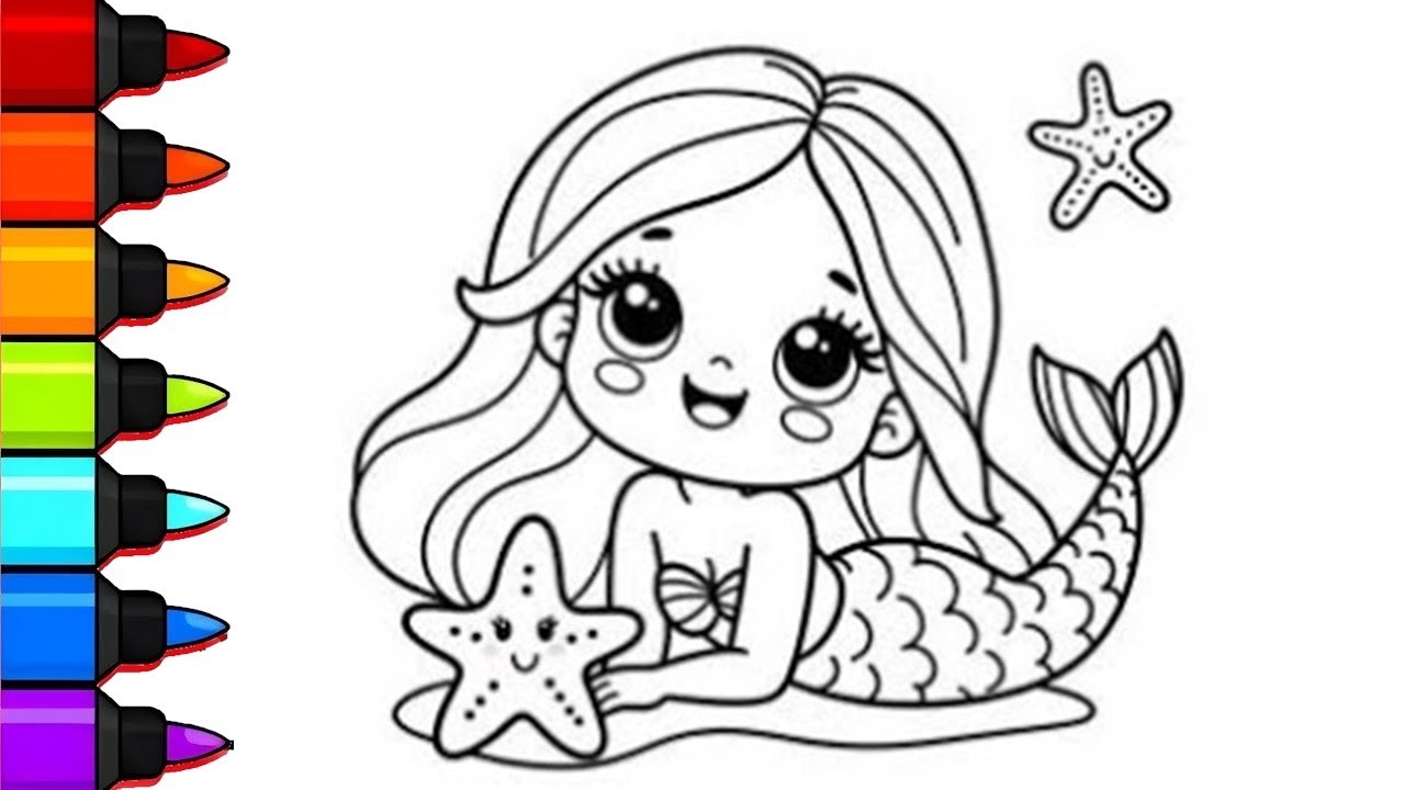 Beautiful Mermaid Drawing For Kids, Painting & Coloring For Kids ...