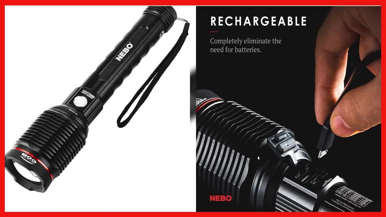 NEBO 6000 Lumen LED Rechargeable Flashlight 4X Zoom 4 Light Modes