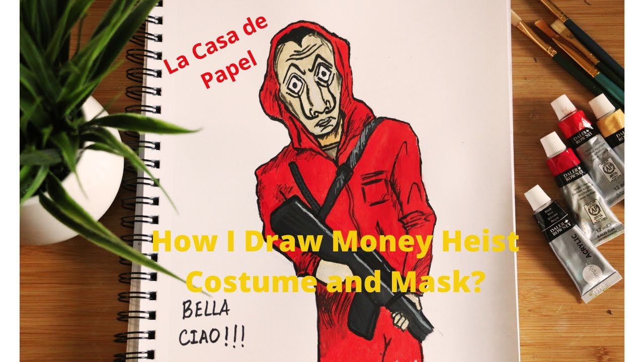 How To Draw Money Heist Costume and Mask | La Casa De Papel | Acrylic ...