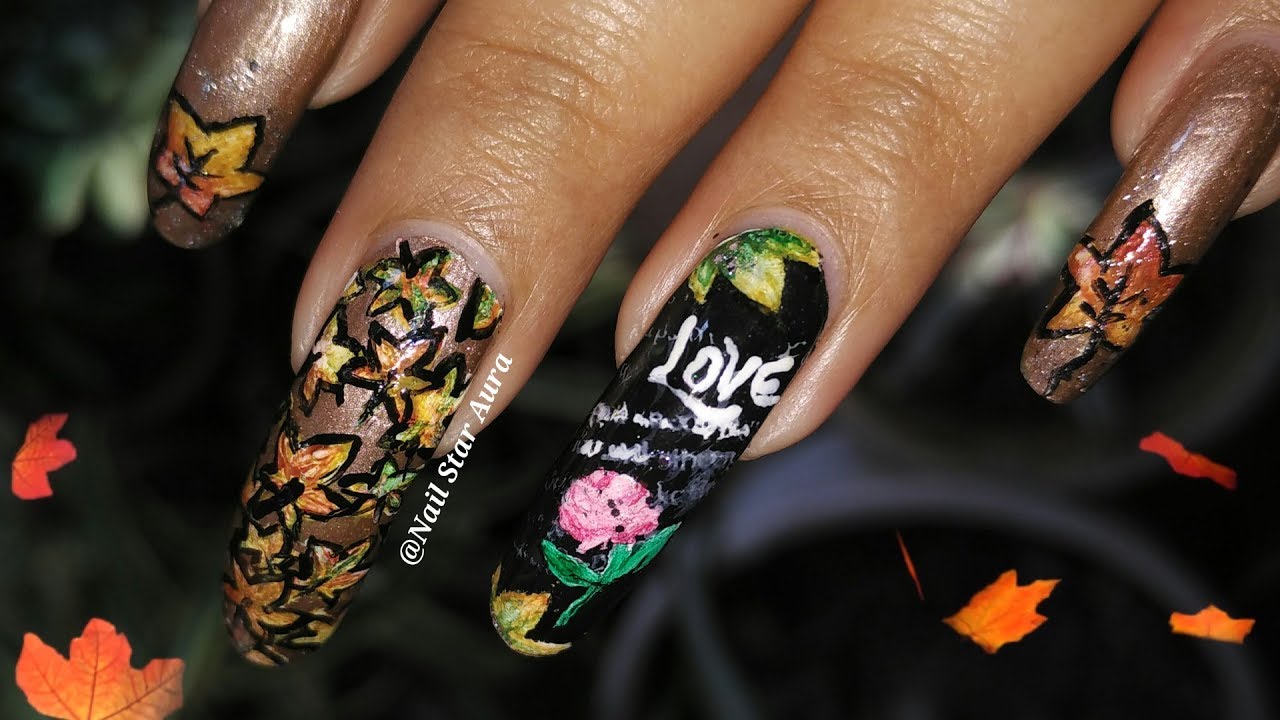 Autumn Fall Nail Art collab with Moon Baby Nails | Fall nail art design ...