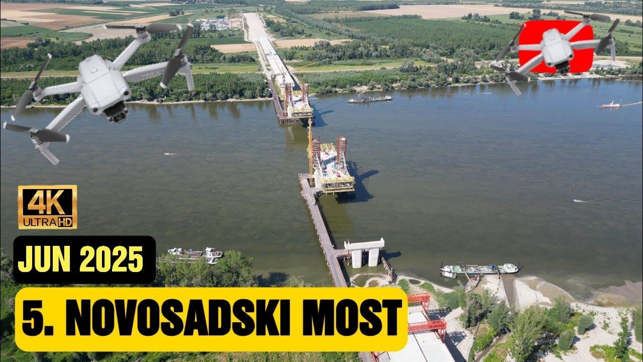 Peti novosadski most na Dunavu - Fruskogorski koridor. Dron video jun 2025. - YouTube