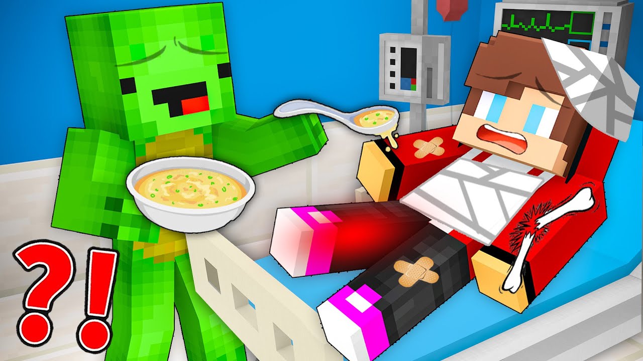 JJ in Hospital with Broken Bones and Mikey Helps Him - Maizen Minecraft Animation - YouTube