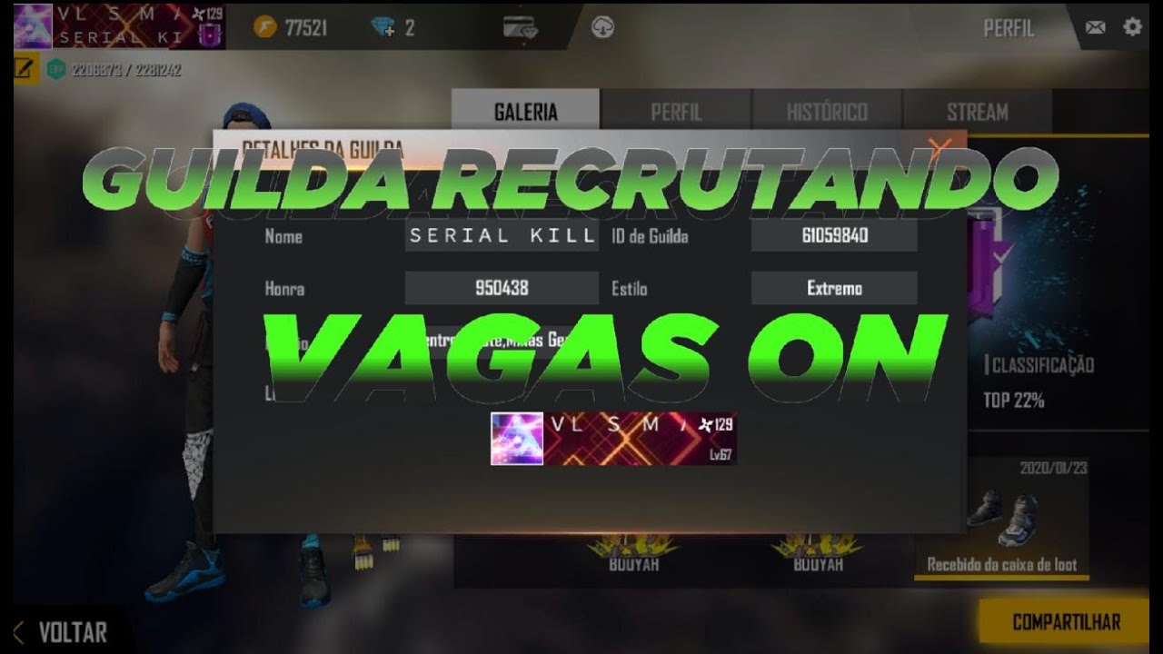 FREE FIRE: GUILDA RECRUTANDO - GUILDA COMPETITIVA VAGAS ABERTAS - YouTube