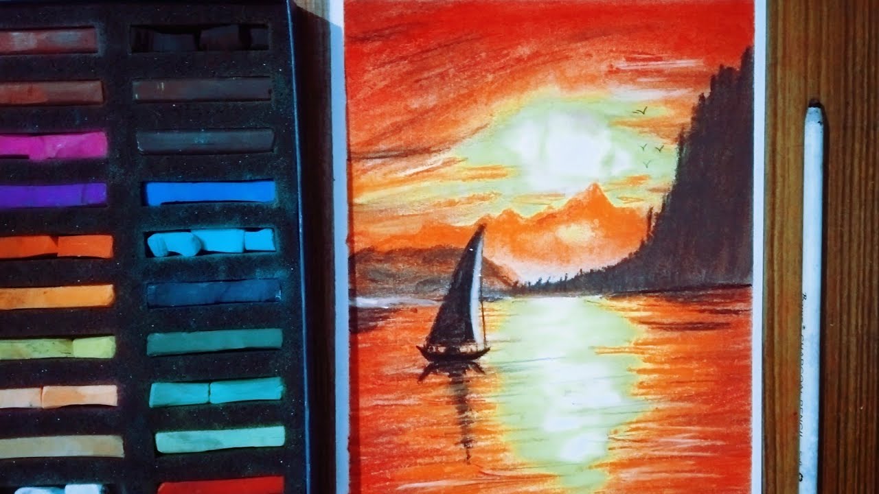 SOFT PASTEL DRAWING REALISTIC SUNSET DRAWING - YouTube
