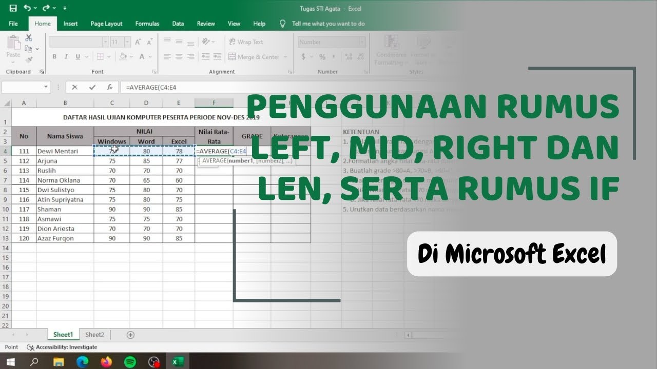 Penggunaan Rumus AVERAGE, IF, dan HLOOKUP Pada Microsoft Excel - YouTube