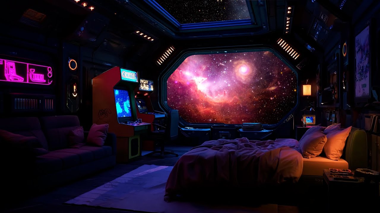 Serene Spaceship Bedroom: Relaxing with Ambient Space Sounds & Nebula ...