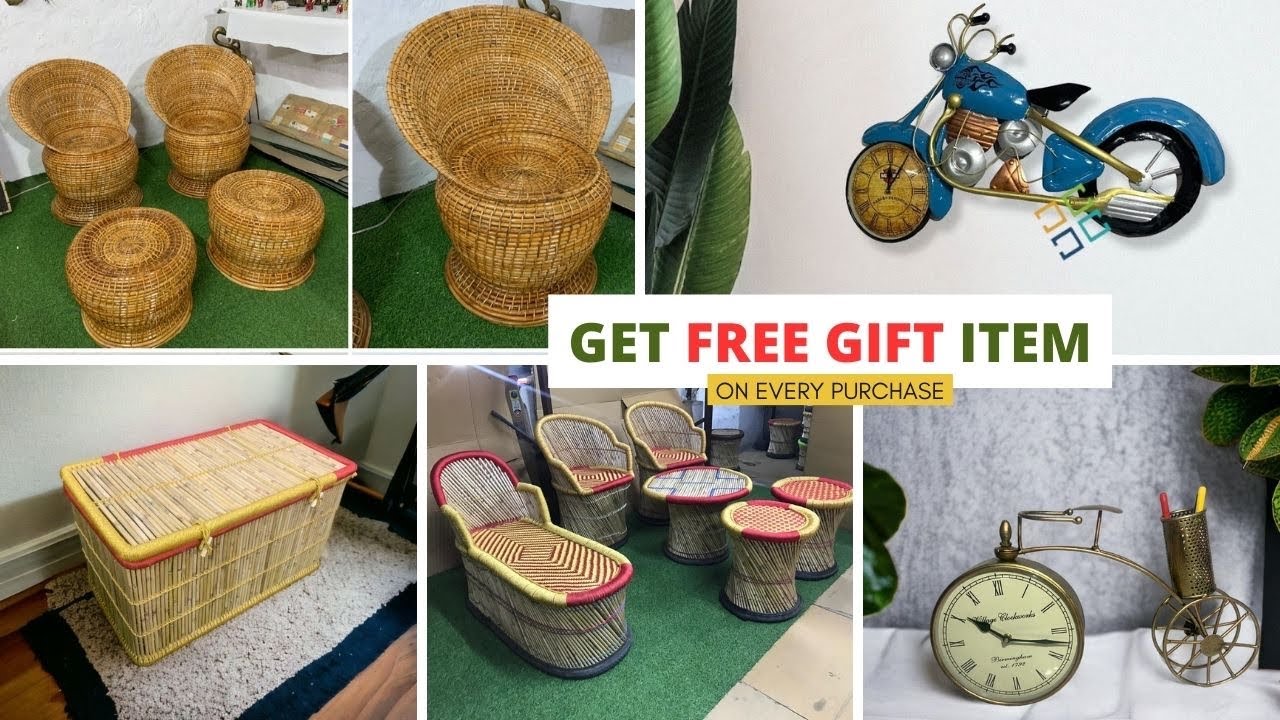 Handicrafts bamboo cane furniture set for interior decor indoor and ...