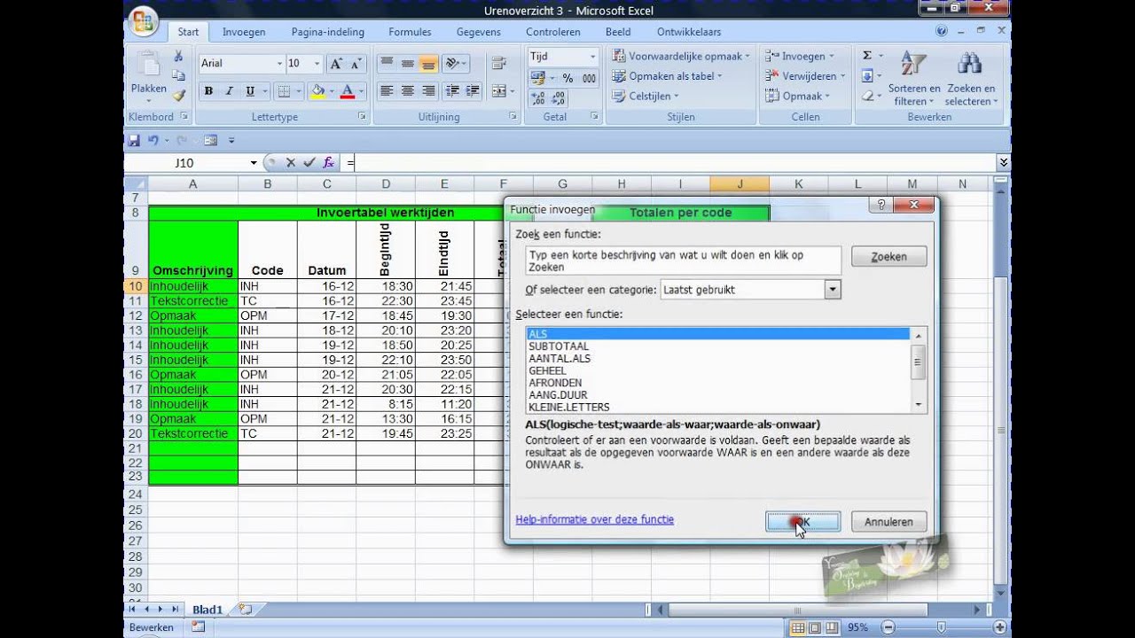 uitleg excel urenoverzicht 3 - YouTube