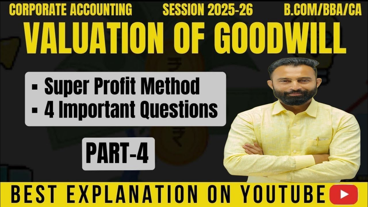 Valuation of Goodwill | Super Profit Method | Part-4 | 4 Imp. Questions ...