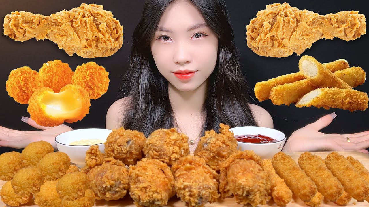 ASMR 먹방 | 바삭한 KFC 치킨 드럼스틱, 치즈 볼 & 생선 스틱 향연🍗🧀🐟 | 말없이 먹기 - YouTube