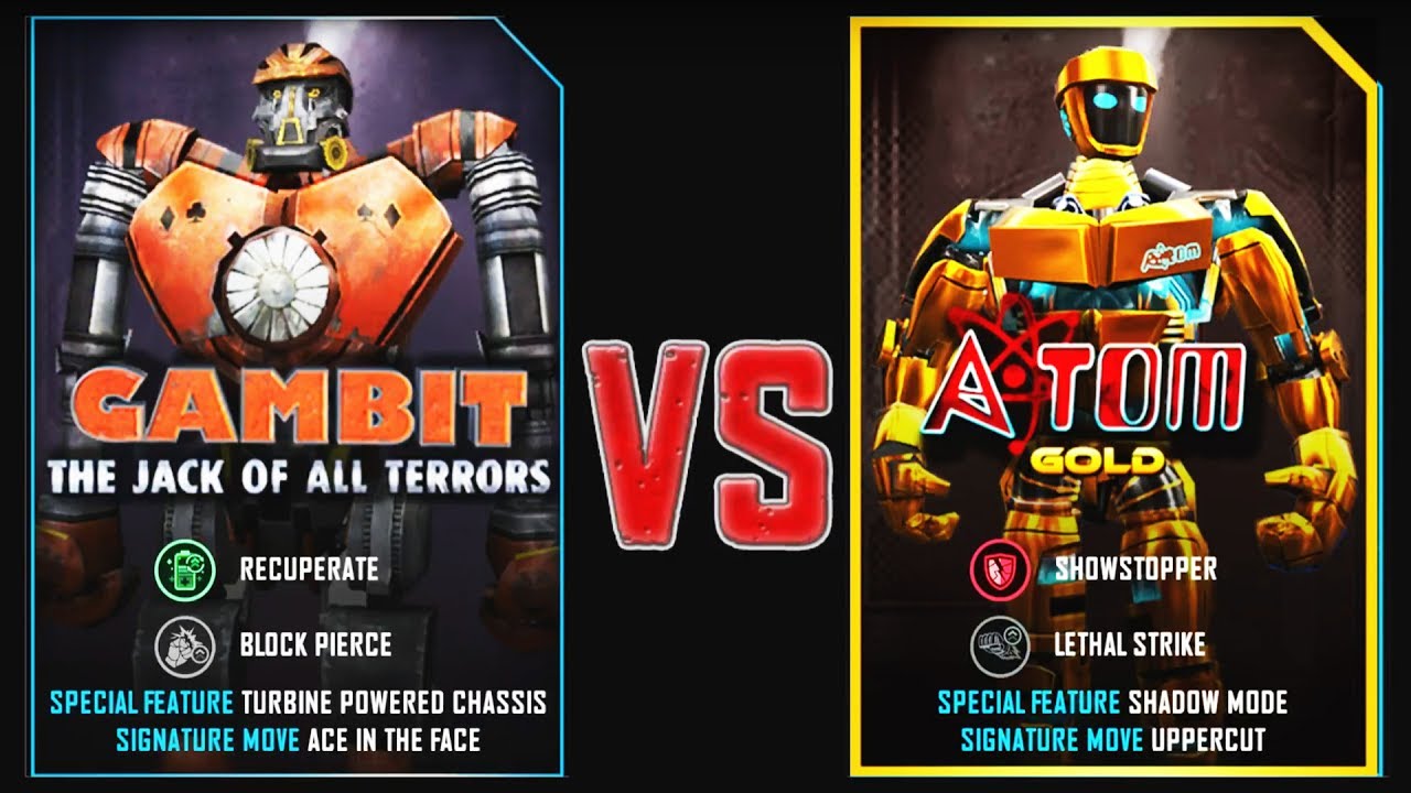 REAL STEEL WRB GAMBIT VS ATOM GOLD New Robots UPDATE (Живая сталь ...