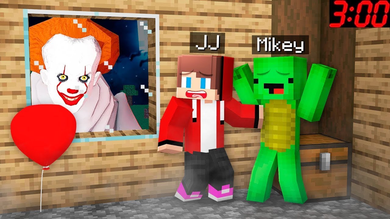 JJ and Mikey HIDE from PENNYWISE in Minecraft Maizen - YouTube