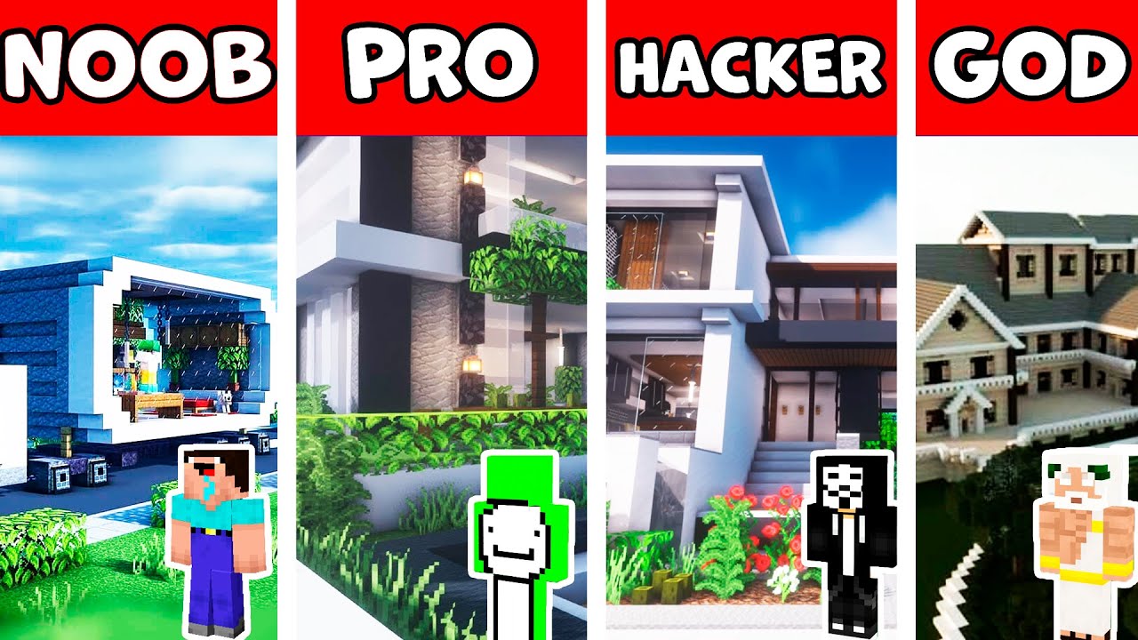 Minecraft Battle : Family Modern House Build Challenge / Noob Vs Pro Vs ...