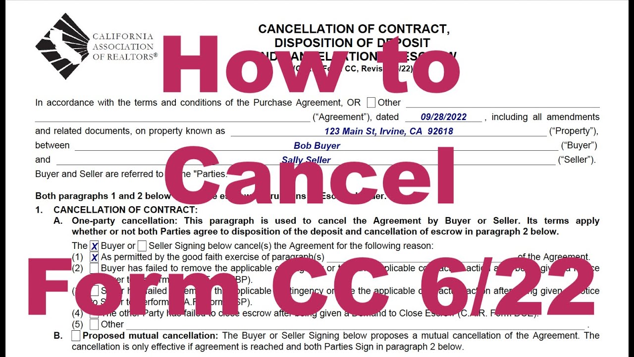  Revised How To Cancel A Real Estate Contract California CAR Form