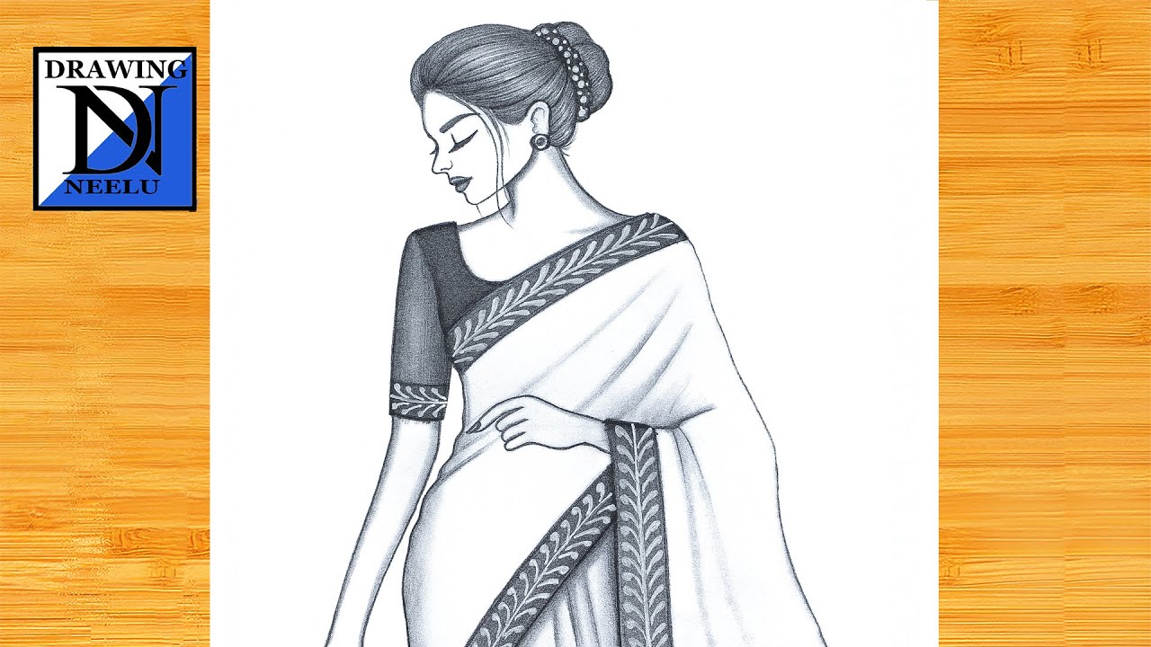 How to draw a cute Girl with saree -Pencil sketch || Girl drawing for ...