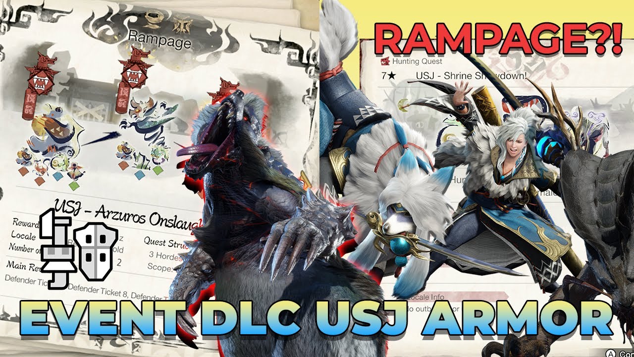 RAMPAGE DLC?! MHRise USJ Armor USJ - Shrine Showdown! USJ - Arzuros ...
