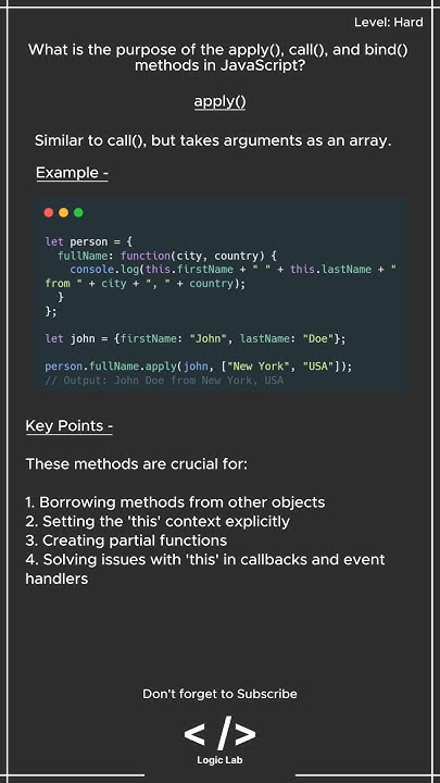 JavaScript Interview Question: Purpose of call(), apply() and bind() #javascriptinterview #js ...