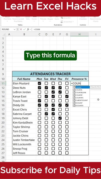 Attendance Record Excel Exceltips Education Exceltricks Microsoft Exceltutorial Youtube